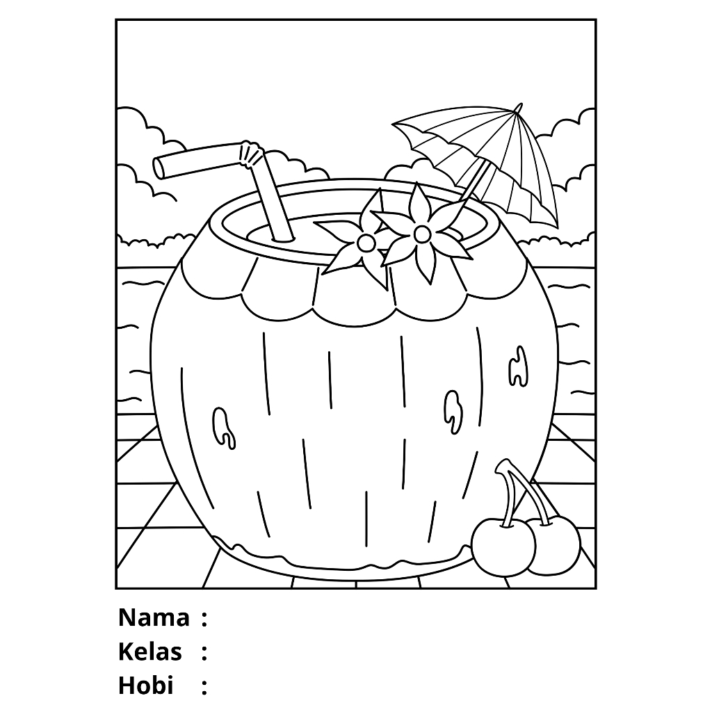 Jual DIY Coloring Page / Belajar Dan Mewarnai Lembar Sketsa Tema Pantai ...