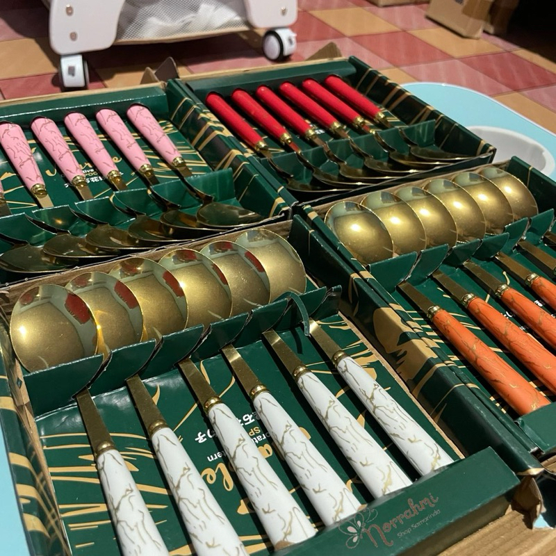 Jual Sendok Mewah Motif Marmer Isi 6 Perbox Sendok Makan Set Sendok ...