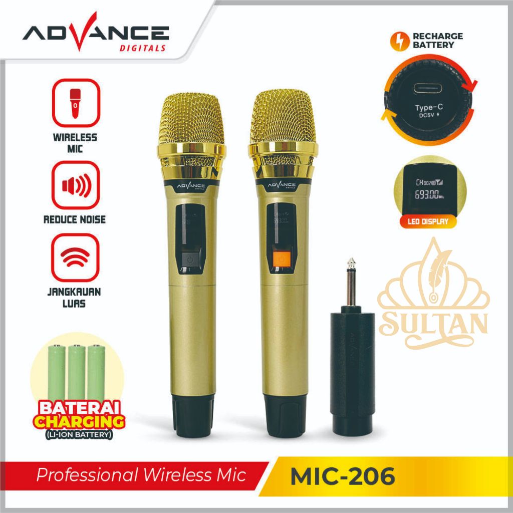 Jual Advance MIC-206 Professional Wireless Microphone Duet Mikrofon ...