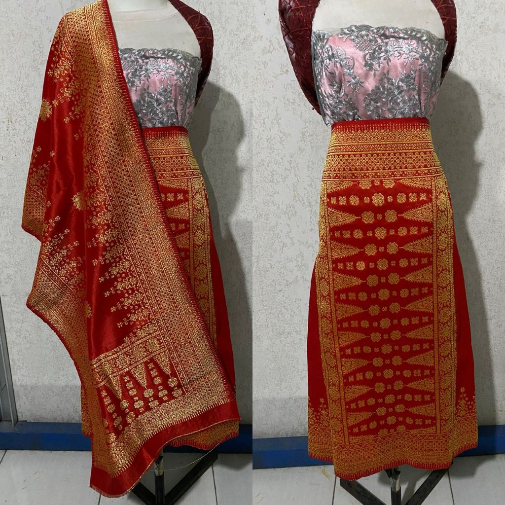 Jual Songket Palembang Asli Tenun Tangan | Sutra gebeng Cantik Manis Merah Cabe Kristal Gold ...