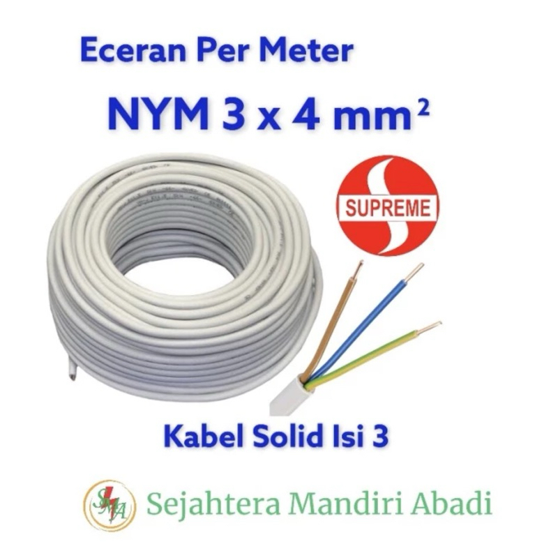 Jual Kabel NYM 3x4 Supreme Per Meter Eceran Isi 3 Kawat Solid Putih | Shopee Indonesia