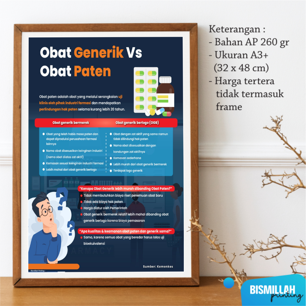 Jual Poster perbedaan Obat Generik dan Obat paten | Shopee Indonesia