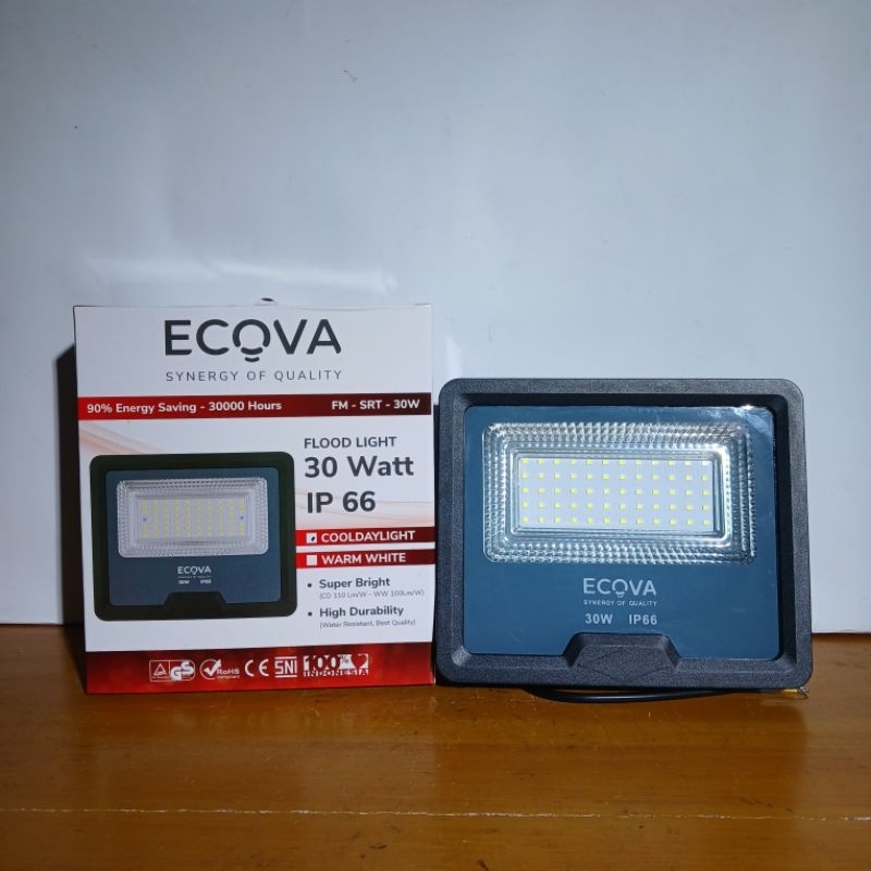 Jual ECOVA lampu sorot LED 30W Floodlight Outdoor IP66 Cool Daylight - 6500k | Shopee Indonesia