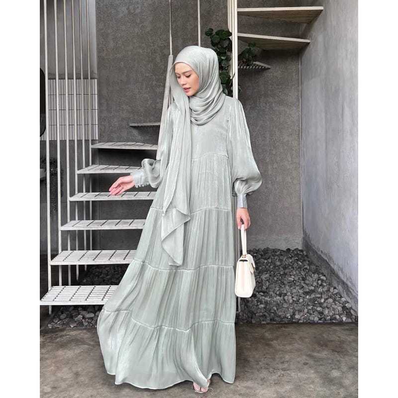 Jual MEDINA Abaya Shimmer Rok Rempel lengan balon FREE PASMINA / Baju ...