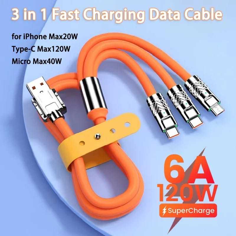 Jual Kabel Data Charger 3 in 1 Fast Charging | Kabel Cas Casan 3in1 120 Watt | 120W -6A Type ...