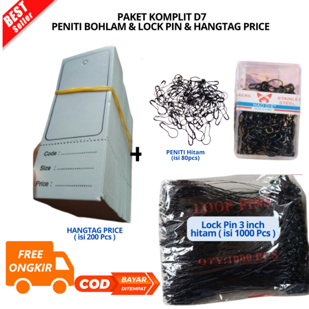 Jual [BAYAR DI TEMPAT] (Paket 01) LOCK PINS 1000 PCS + HANG TAG / 200 PCS bahan ART CARTON ...