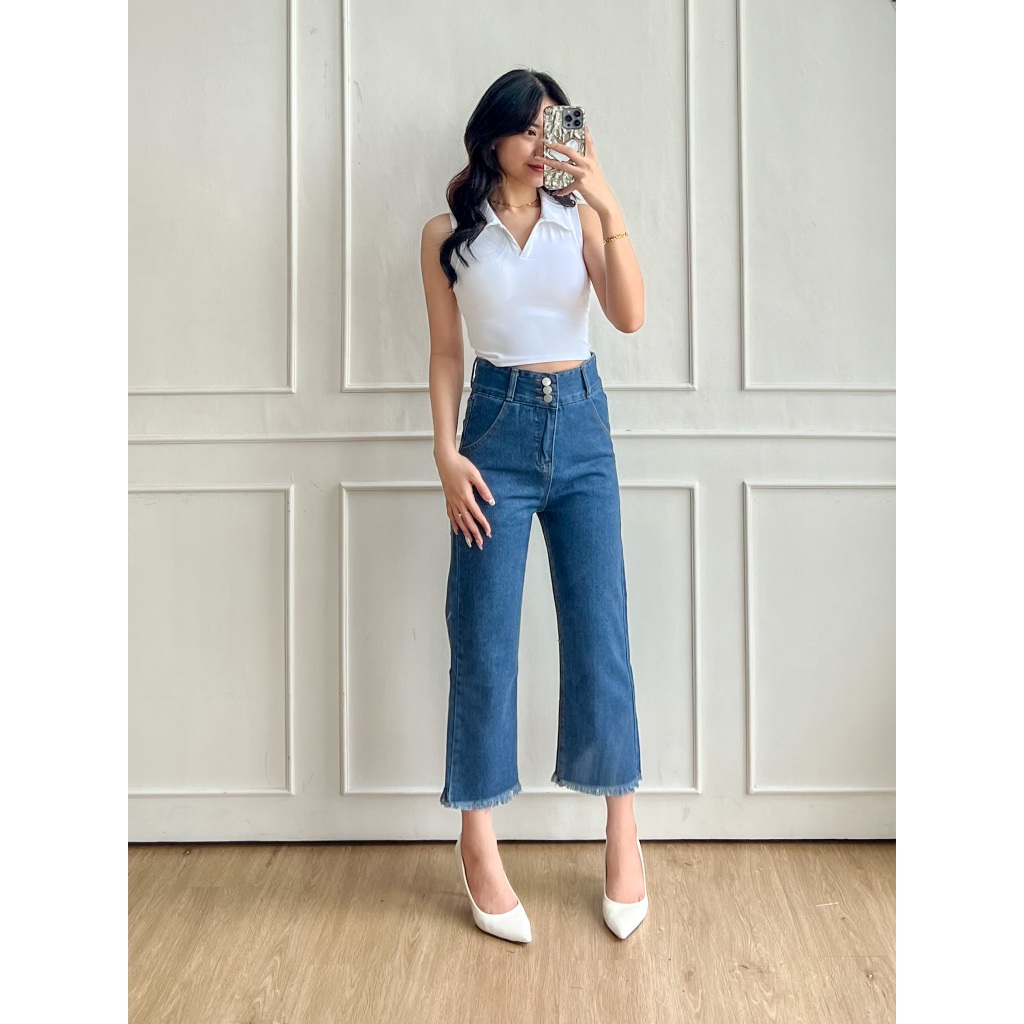 Jual DOLLA - Jihan Jeans High Waist Kulot Jeans Petite Friendly ...