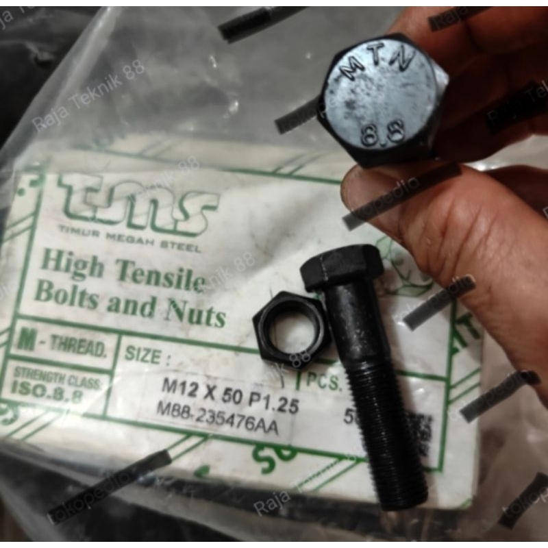 Jual baut mur baja m12x50 1.25 kunci 17 drat halus 8.8 / baut mur 8.8 m12x50 1.25 drat halus ...