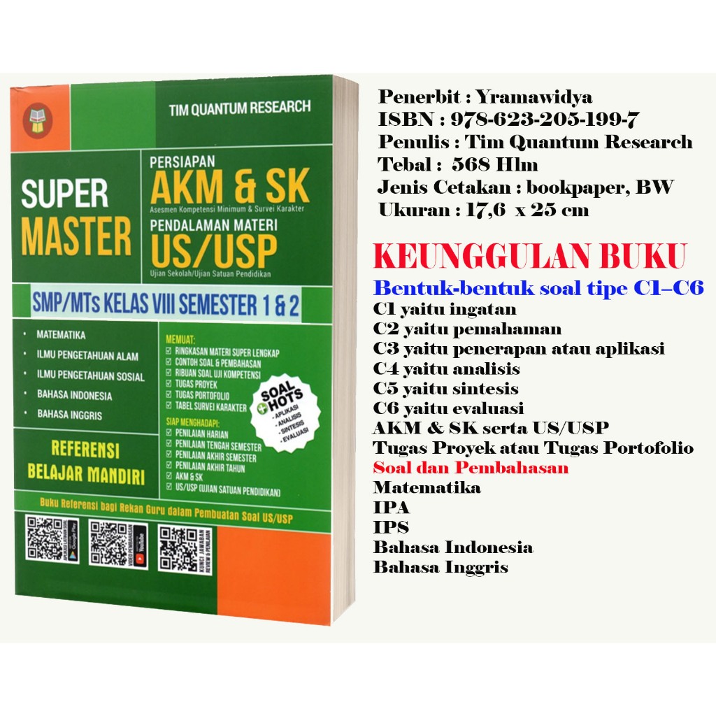 Jual BUKU SUPER MASTER PERSIAPAN AKM & SK DAN PENDALAMAN MATERI US/USP MATEMATIKA-IPA-IPS-BAHASA ...