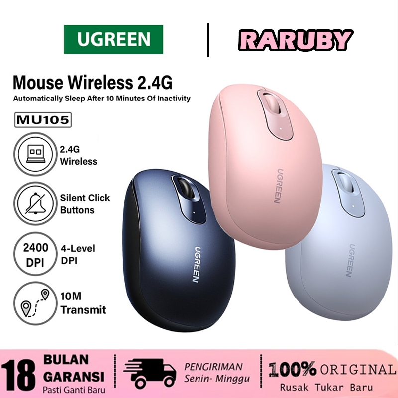 Jual UGREEN Mouse Wireless 2.4G USB Dongle Silent Click Mice 2400DPI PC ...