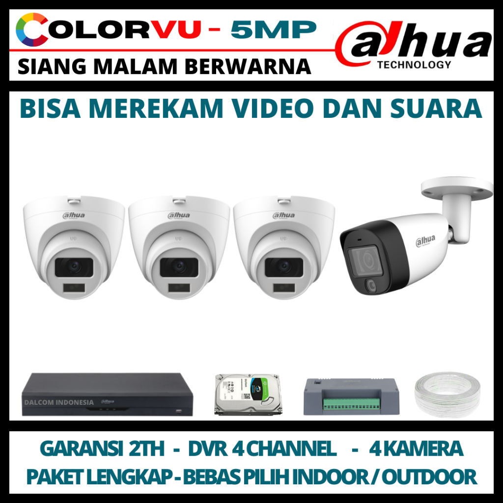 Jual PAKET CCTV DAHUA COLORVU 5MP 4 CHANNEL 4 KAMERA | Shopee Indonesia