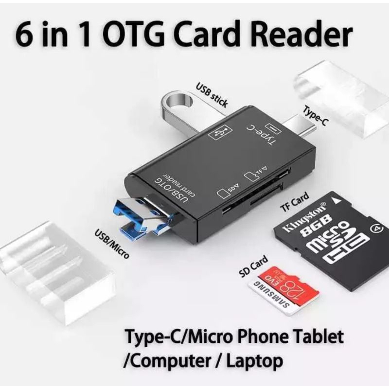Jual OTG Card Reader 6in 1 Support USB TYPE-C / USB 2.0 / SD CARD ...
