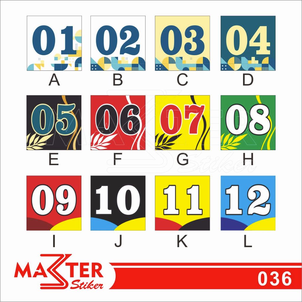 Jual 036 - Stiker Nomor Meja, Kamar, Pintu, dan Rumah, Sticker Vinyl ...