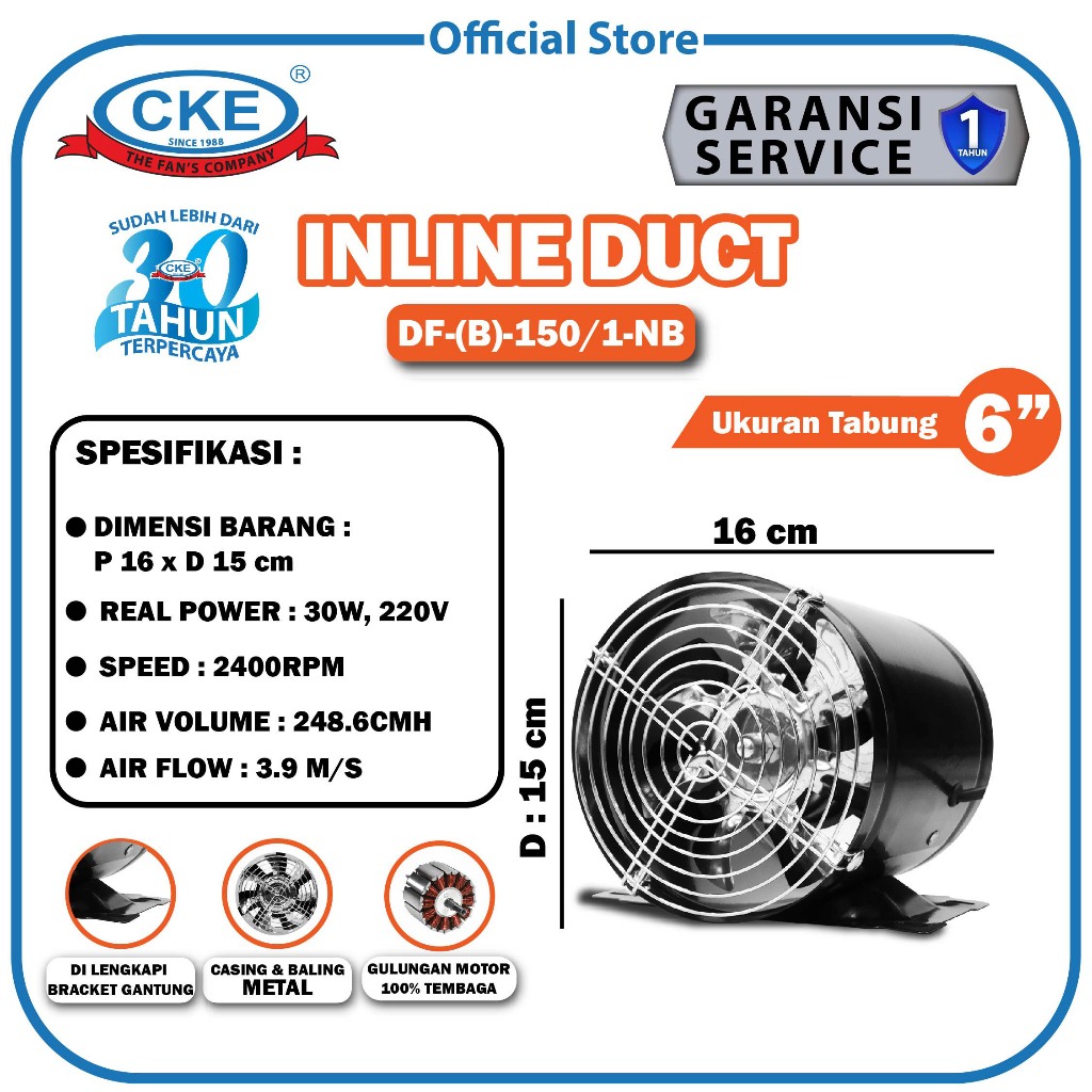 Jual 6" Inch mini Inline Fan/Booster Fan/Air Duct Fan/Exhaust Fan/Hexos ...