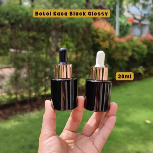 Jual Botol Kaca Black Glossy Serum Tetes Pipet Kaca Hitam 20ml Botol ...