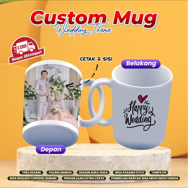 Jual Mug Custom Foto Happy Wedding Kado Hadiah Souvenir | Shopee Indonesia