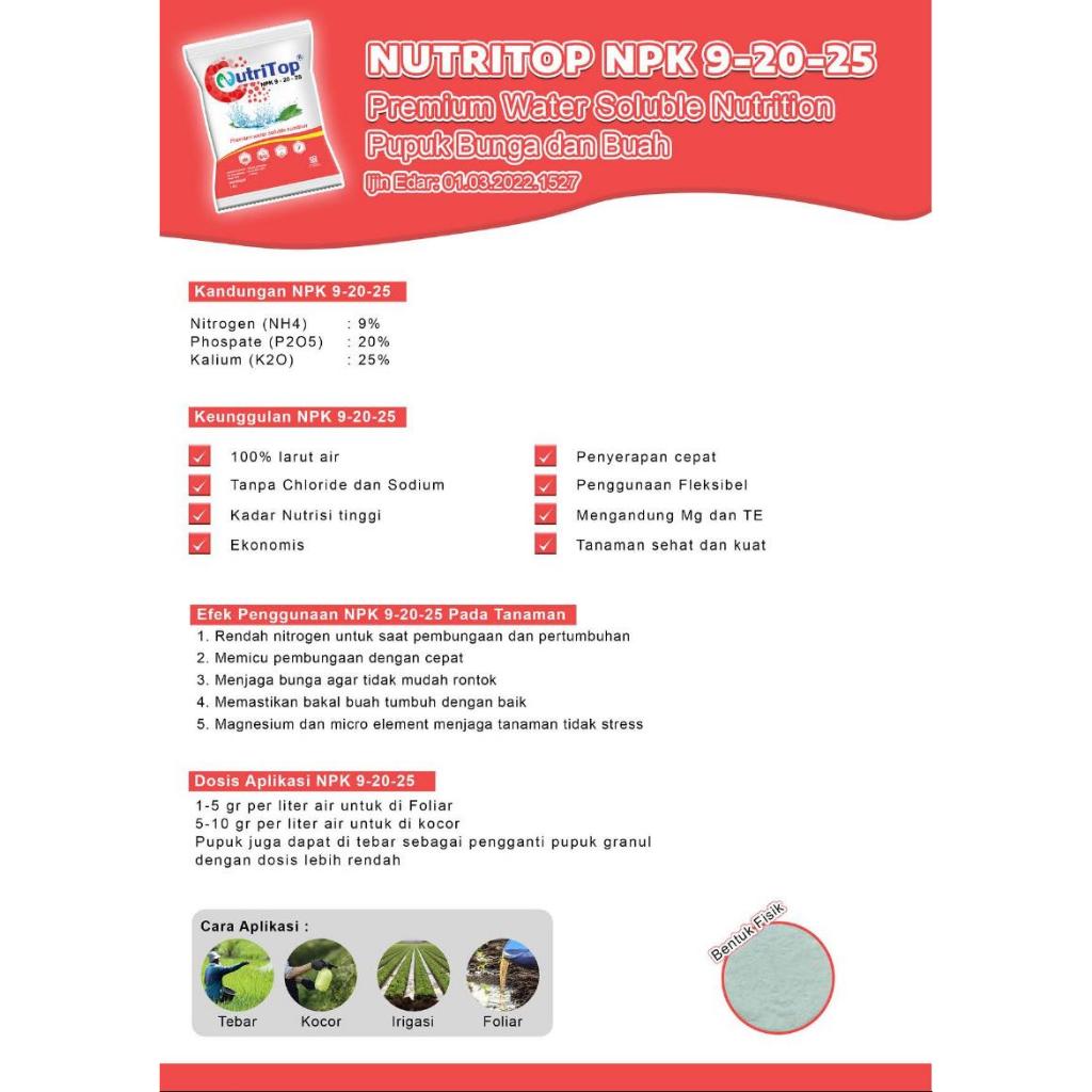Jual Pupuk Nutritop NPK profesional 9-20-25 kemasan 1kg | Shopee Indonesia