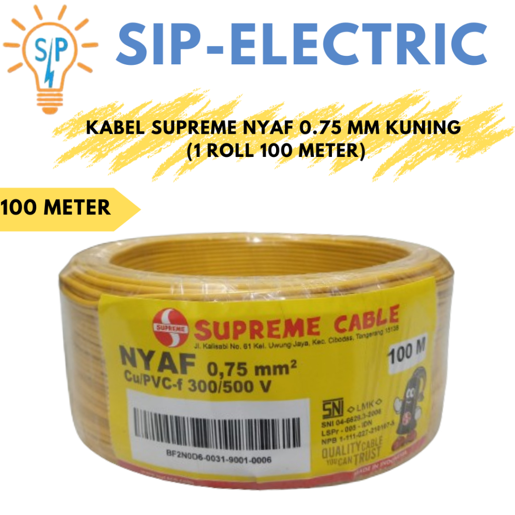 Jual Kabel Supreme Nyaf 0.75 Mm Kuning / Serabut 1x0,75 mm (1 Roll 100 Mtr) | Shopee Indonesia