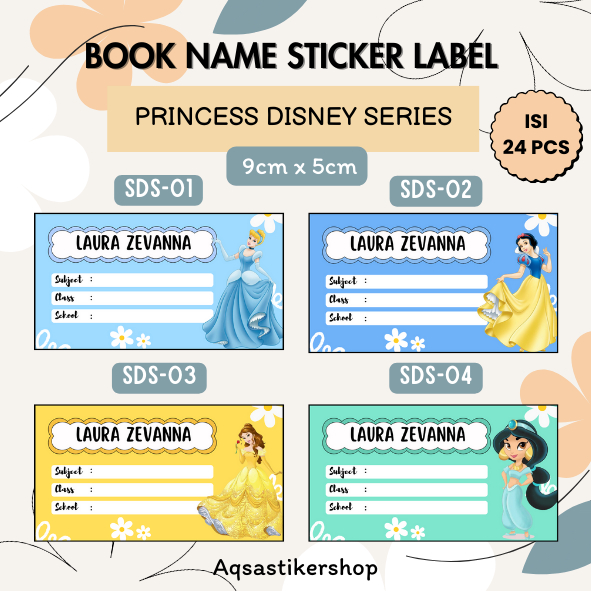 Jual PART 3/ Sticker Label Buku Pelajaran Custom Nama/ PRINCESS DISNEY ...