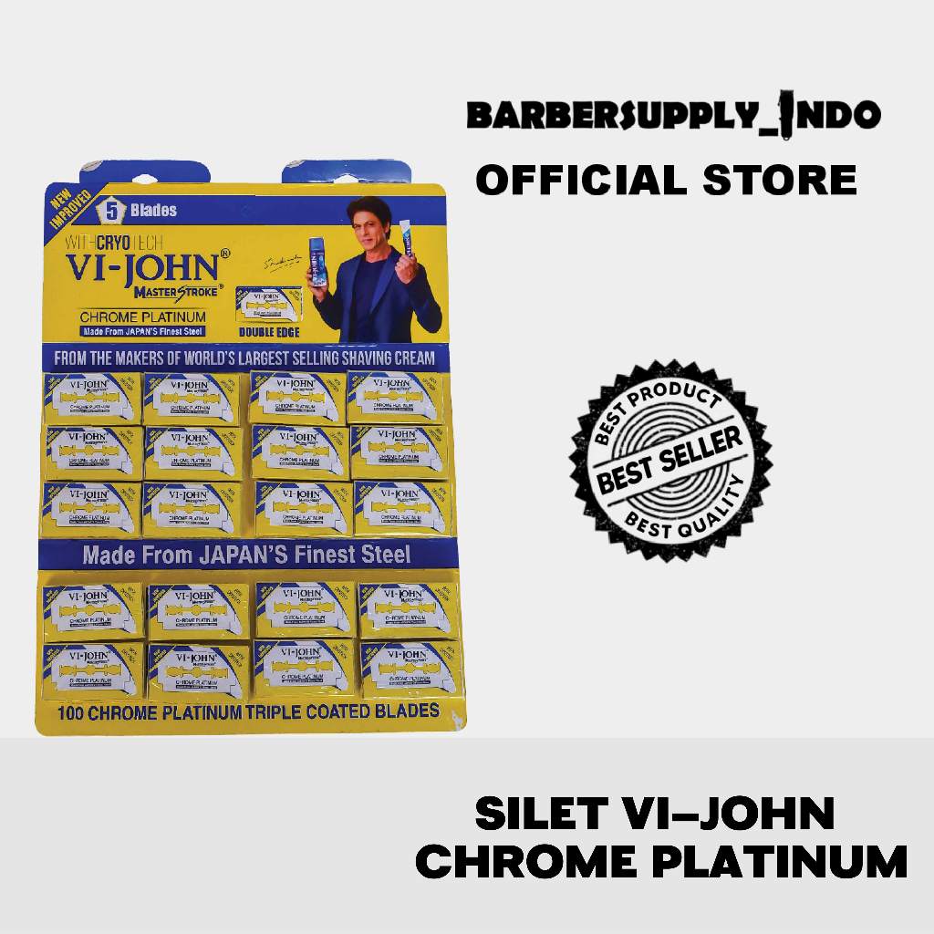 Jual PISAU SILET VI-JOHN CHROME PLATINUM ORI BARBER PANGKAS SALON ISI 20 | Shopee Indonesia