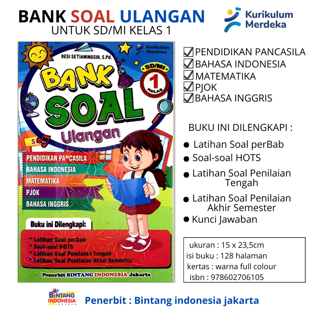 Jual Bank Soal Ulangan Kurikulum Merdeka Kelas 1 s/d 6 SD/MI - Bintang Indonesia | Shopee Indonesia