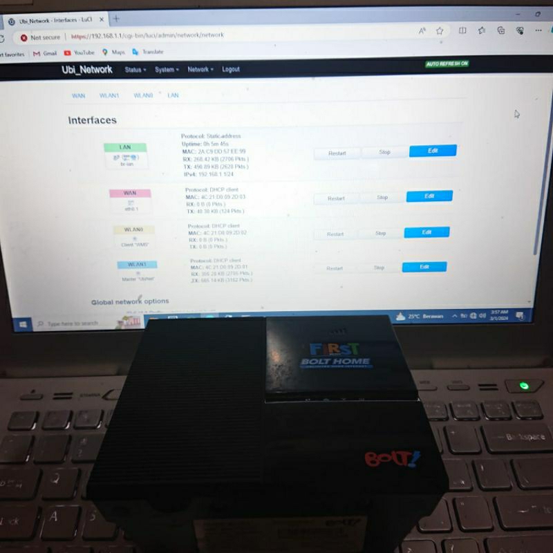 Jual ROUTER BOLT BL201 INDOR TAURUS ACESPOINT (SUDAH DI OPEN WRT ...