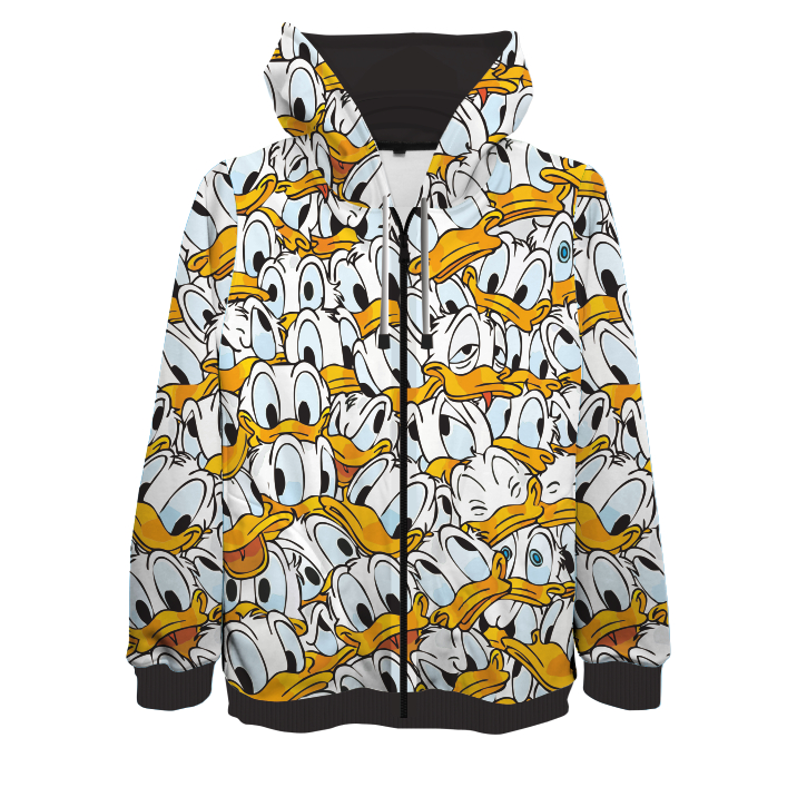 Jual Jaket Donald Duck Head Pattern Black Bahan Halus Lembut Tebal Full ...