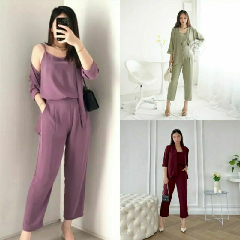 Jual Set Hani / Setelan Blazer Long Pants Crinkle 3 in 1 / New Style ...