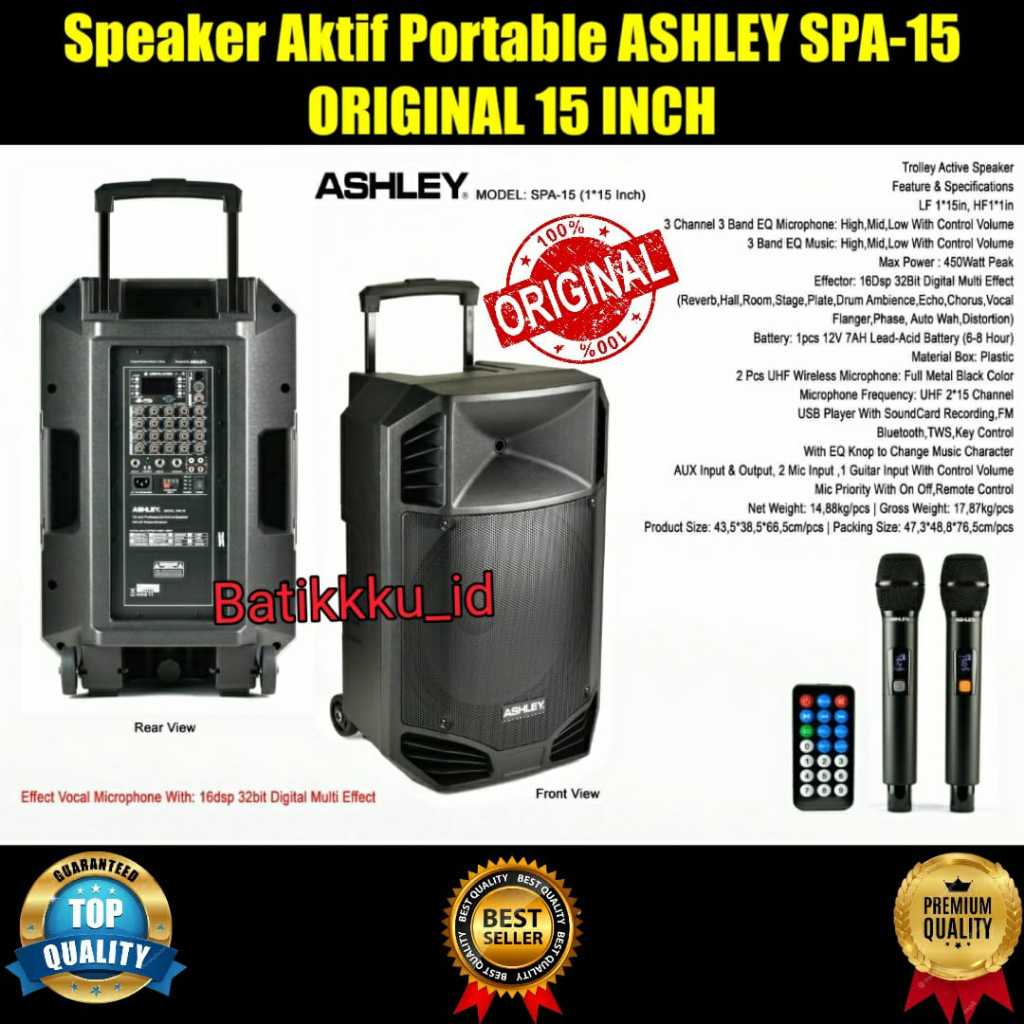 Jual Speaker Aktif Portable ASHLEY SPA 15 SPA15 ORIGINAL 15 INCH + 2 ...