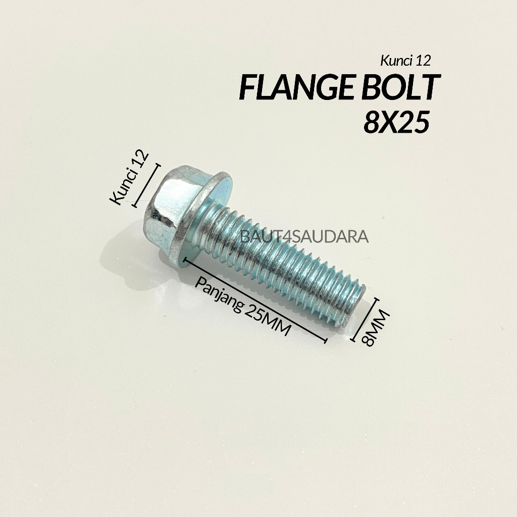 Jual Baut Flange Bolt M8 8x25 Kunci 12 Putih | Shopee Indonesia