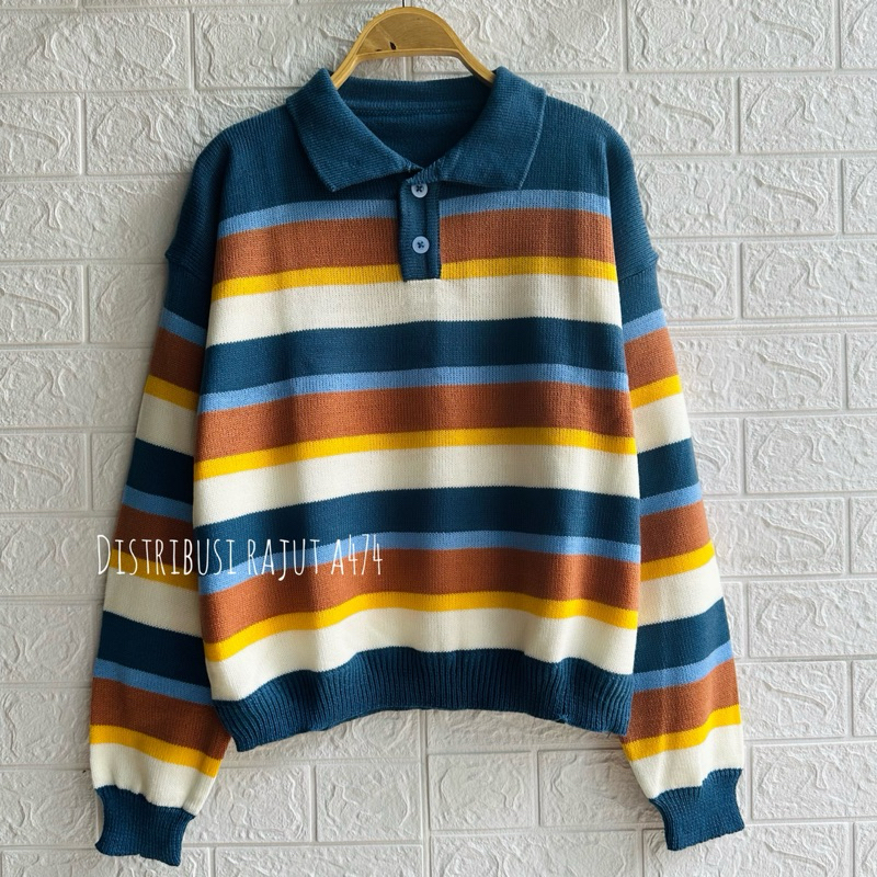 Jual NAVA URBACK POLO SWEATER RAJUT KANCING MOTIF BLASTER STRIPPY ...