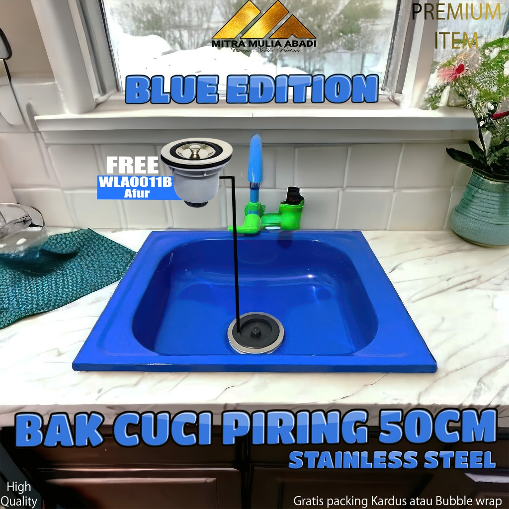 Jual Bak Cuci Piring Biru Stainless Steel 50cm Fullset / Bak Cuci ...