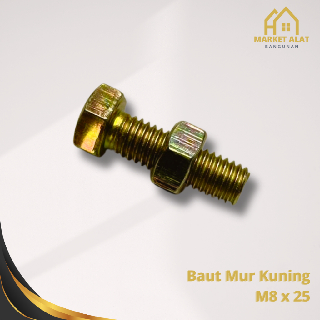 Jual Baut Mur Kuning Hexagon BMK M 8 x 25 mm Hex ( Kunci 12 ) / M8 x 25mm | Shopee Indonesia