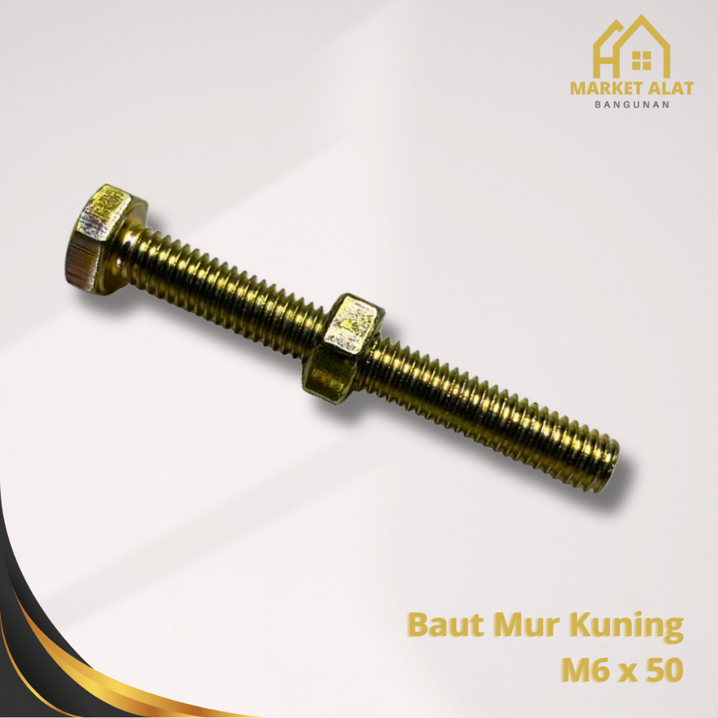 Jual Baut Mur Kuning Hexagon BMK M 6 x 50 mm Hex ( Kunci 10 ) | Shopee Indonesia