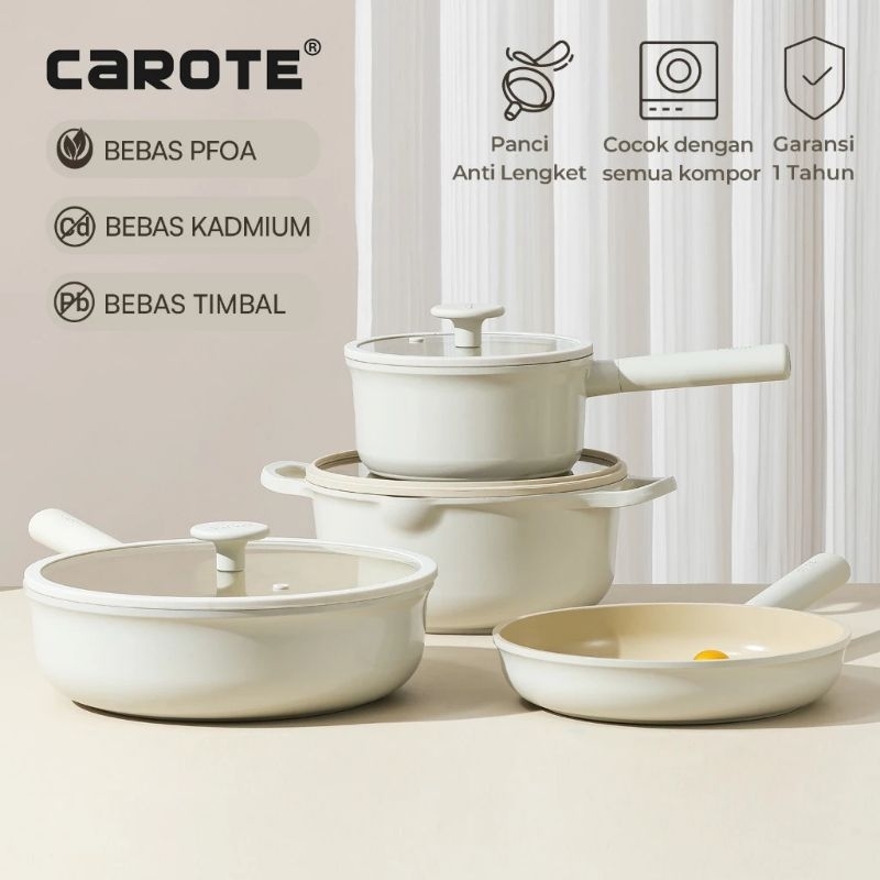 Jual CAROTE Lapisan Keramik Anti Lengket Set 7pcs Warna Putih, Wajan ...