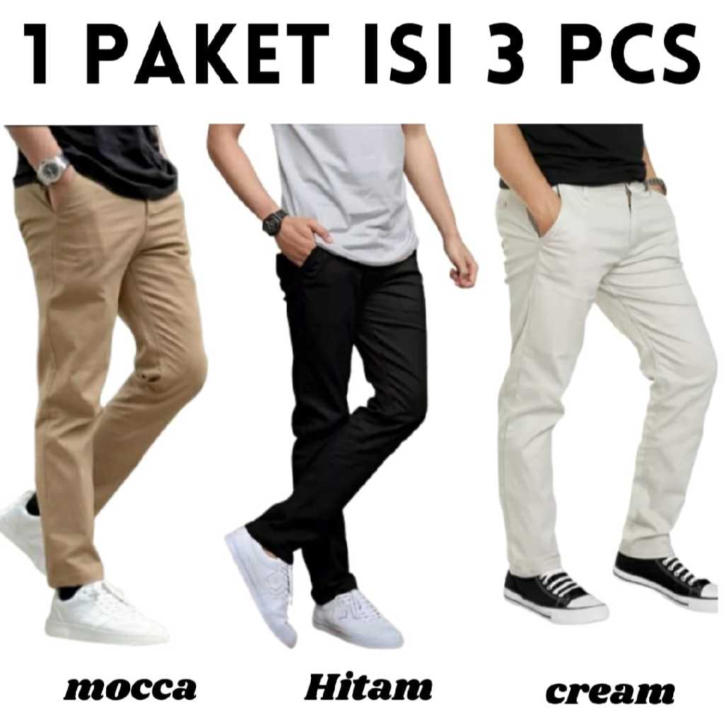 Jual PROMO HOT!! 100 DAPAT 3 CELANA CHINO PANJANG PRIA TERBARU ABU,HITAM,MOCA,KREM | Shopee ...