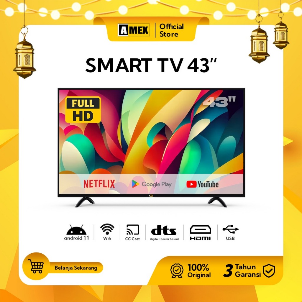 Jual AMEX 43 inch Smart TV - Digital TV - Dolby Audio - Youtube - Mirroring - Flick Free ...