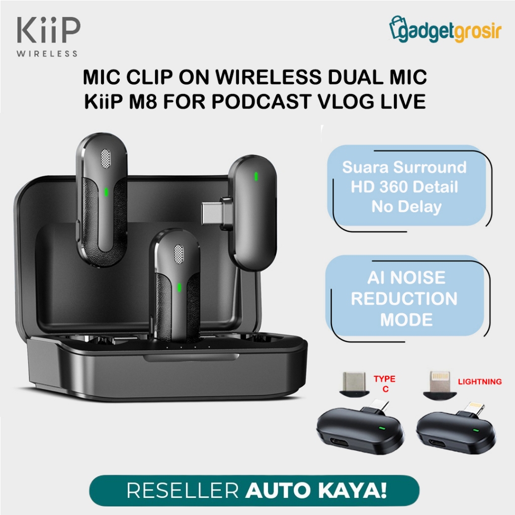 Jual KiiP Wireless M8 Mic Clip On Dual Type C / Lightning 2in1 Lavalier ...