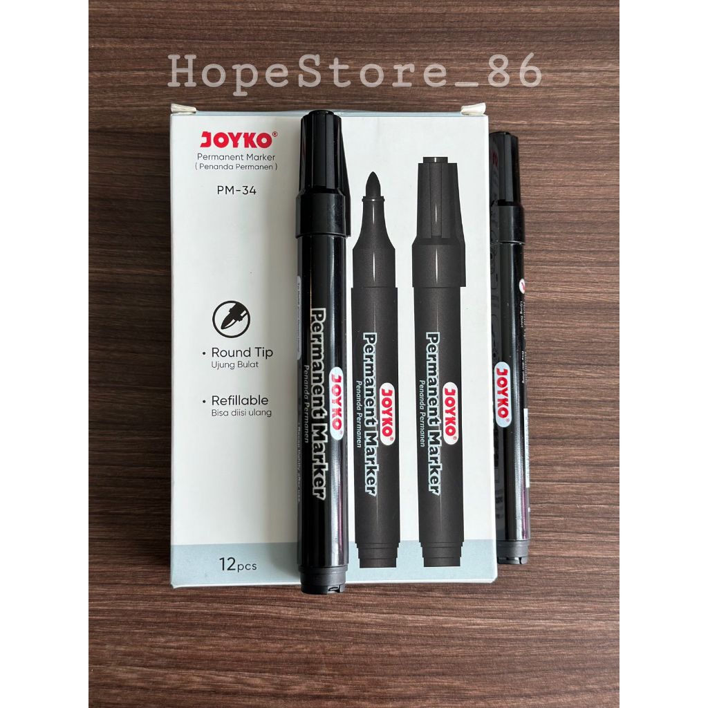 Jual Spidol Permanen Marker PM-34RF Joyko (1 pak 12 pc) | Shopee Indonesia