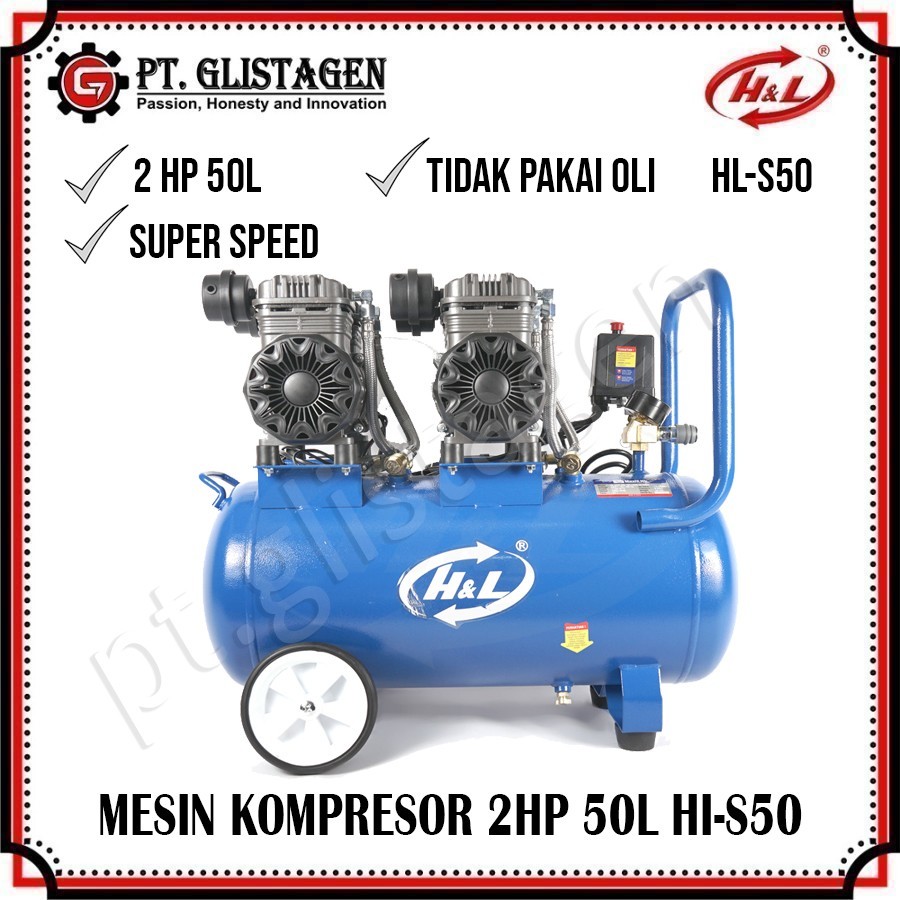 Jual HL Kompresor 2 HP 50L Silent Oiless Oil Free Super / High Speed HI-S50 | Shopee Indonesia