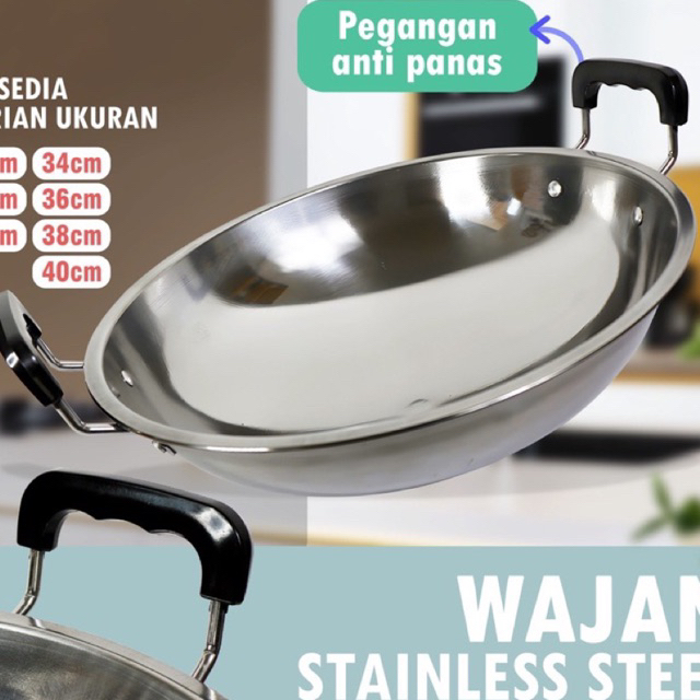Jual WAJAN STAINLESS 2 UKURAN 32CM DAN 34CM WAJAN PENGGORENGAN ANTI KARAT ANTI LENGKET | Shopee ...