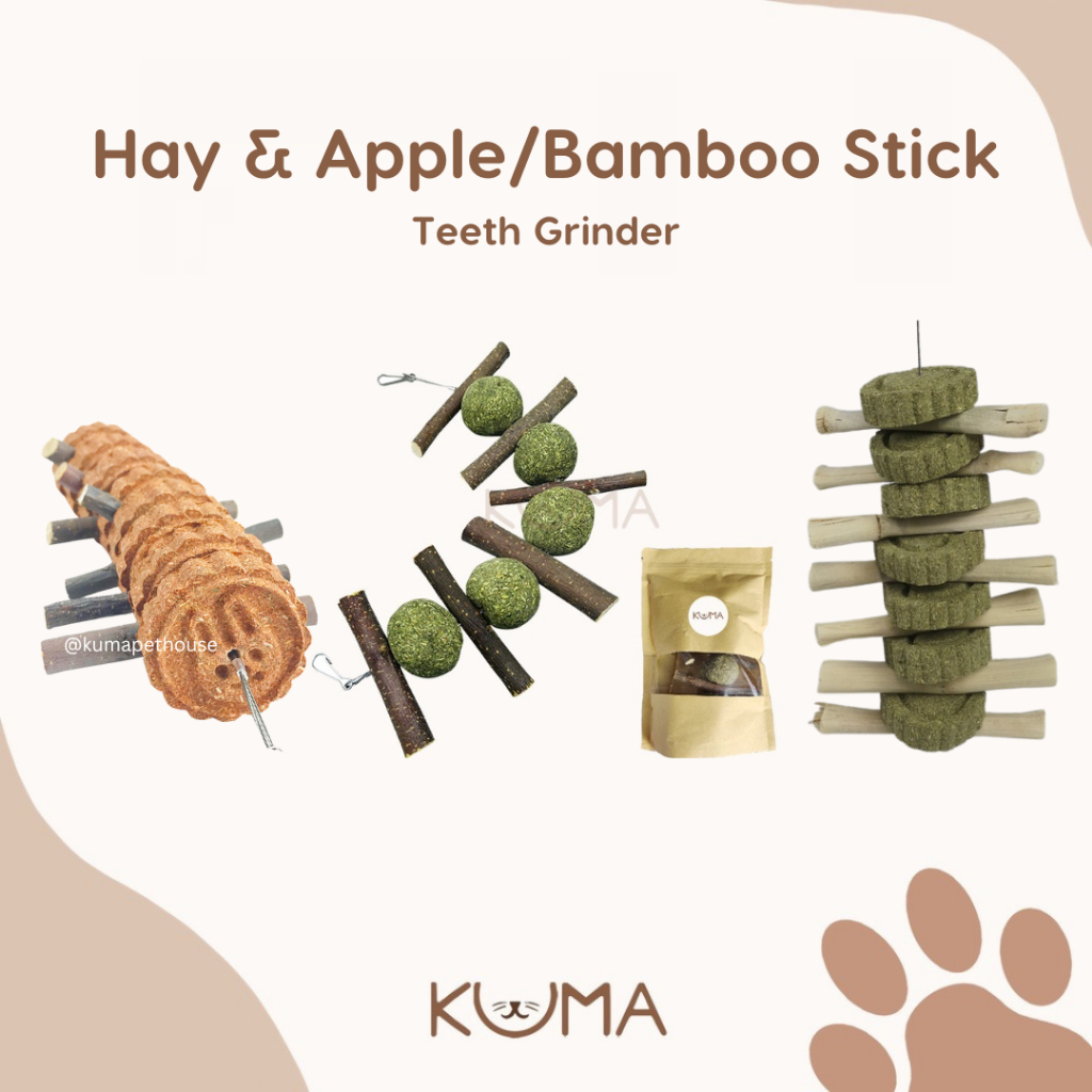 Jual [KUMA] Timothy Hay Ball & Apple Stick / Sweet Bamboo Teeth Grinder ...