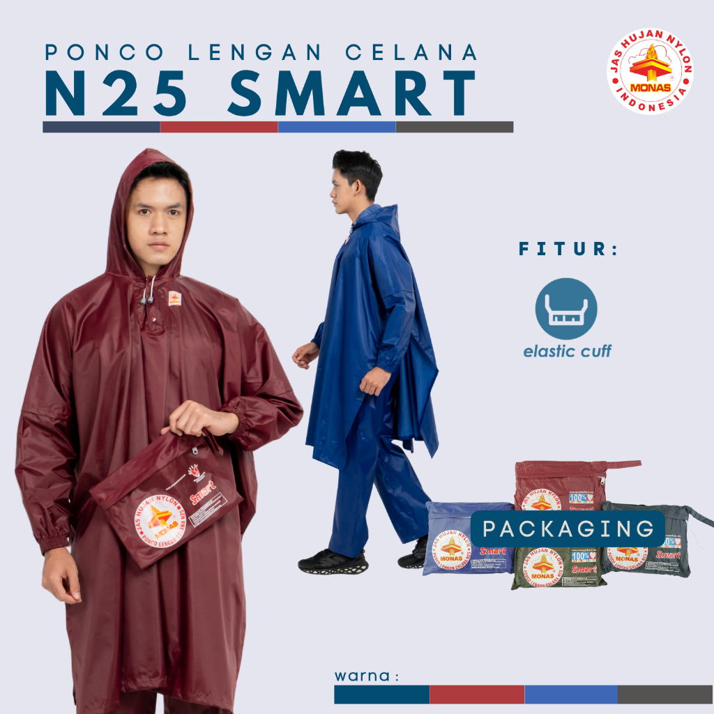 Jual MONAS Jas Hujan Nylon Pria dan Wanita Ponco Lengan Celana - N25 ...