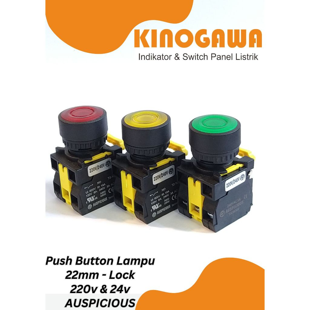 Jual Push Button Lamp 22mm 220V - 24V AUSPICIOUS - Push Lock - Push ...