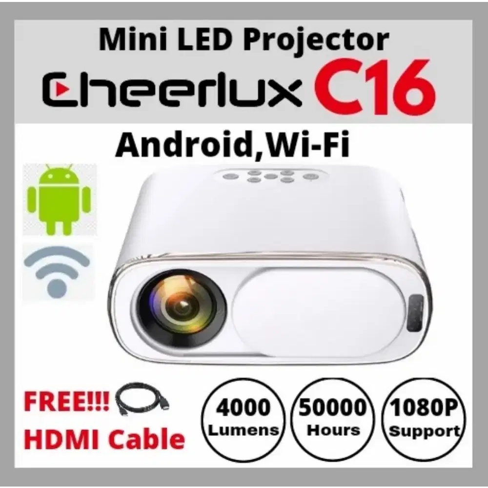 Jual Proyektor Cheerlux C16 Android WiFi 4000 Lumens Projector Full HD ...