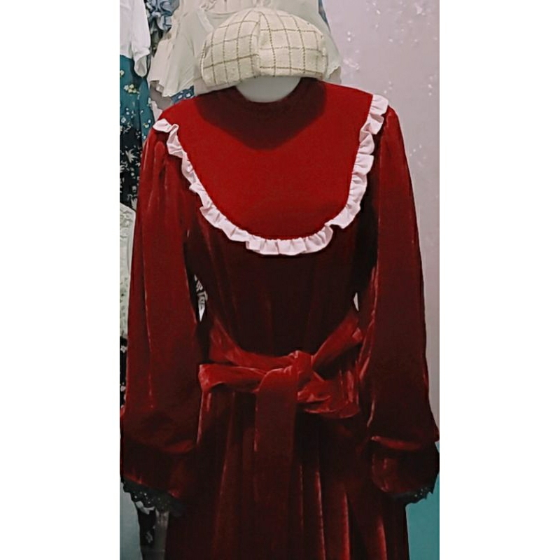 Jual LONG DRESS VELVET VINTAGE RETRO KAWAII PRINCESS MERAH MAROON NONI ...