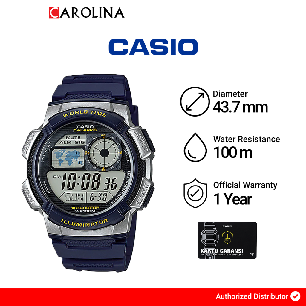 Jual Jam Tangan Pria Casio General AE-1000W-2A 10 Year Battery Water Resistance 100M Blue Resin ...