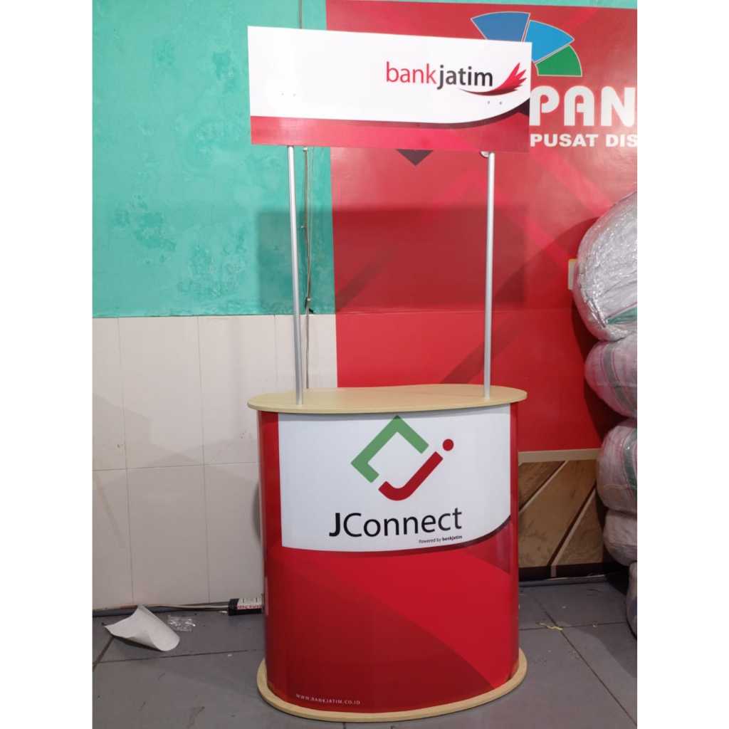 Jual Meja Pop Up Table Promosi Motif Bank Jatim Custom Nama Cabang ...