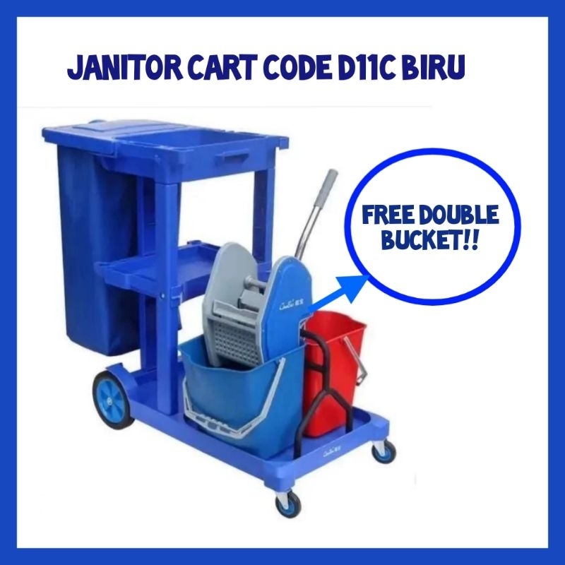 Jual Janitor cart trolley dorong housekeeping D11C warna biru sudah ...