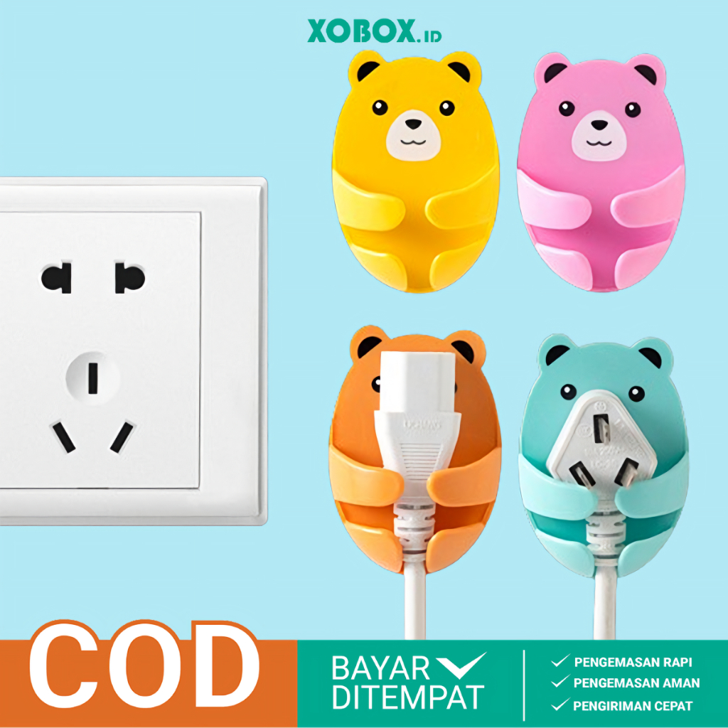 Jual Gantungan Kabel Listrik Tempel Dinding Motif Bear Plug Hook ...